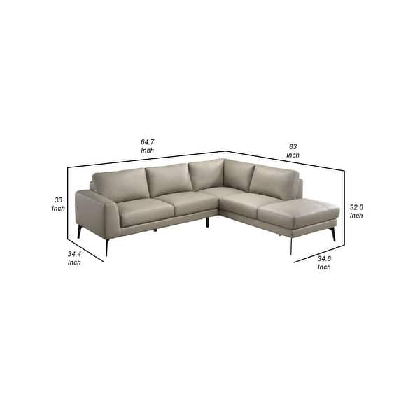 65 Inch Sectional Sofa Set, Wood Frame, Gray Genuine Leather Upholstery ...