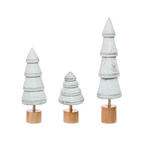 Transpac Wood 17 in. White Christmas Rustic Trees with Brass Base Set ...