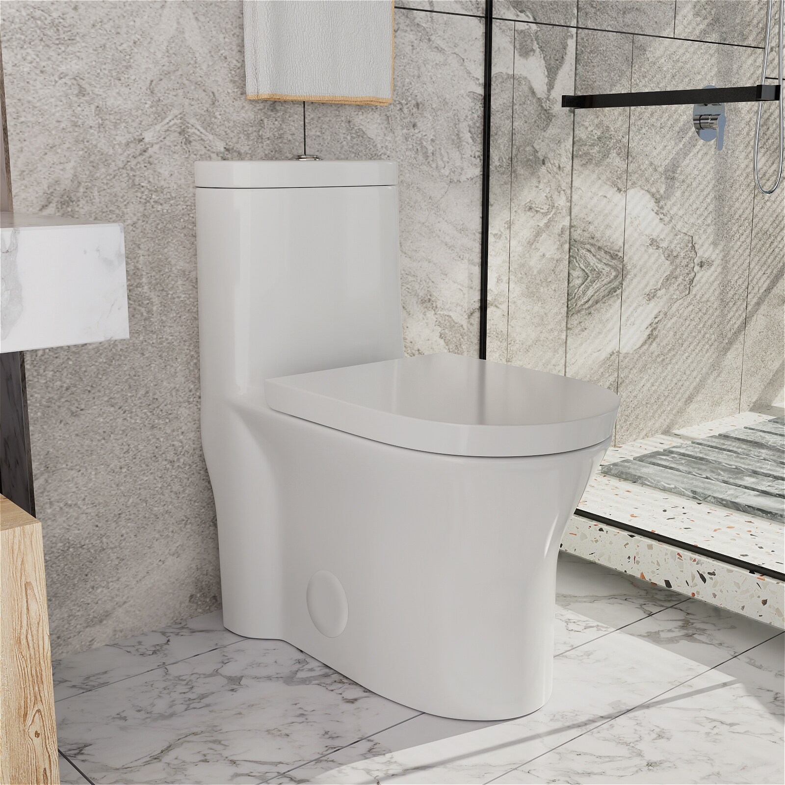 ADA Height One piece dual flush elongated 12'' rough in toilet (Seat ...