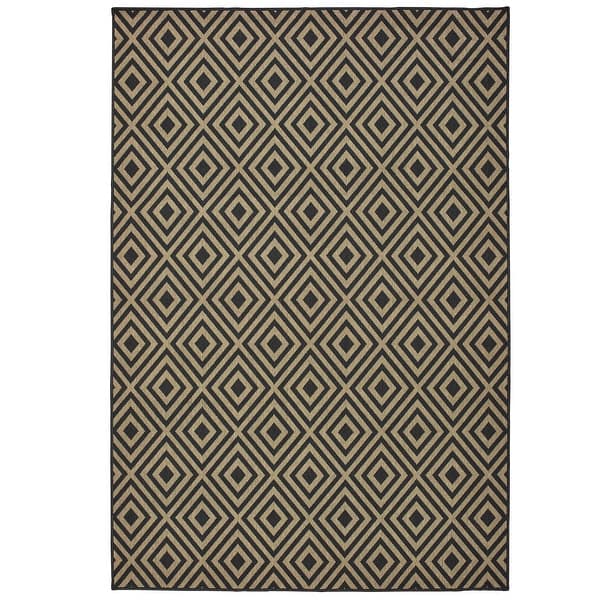 Lyon Black Tan Geometric Lattice Outdoor Casual Area Rug - Bed Bath ...