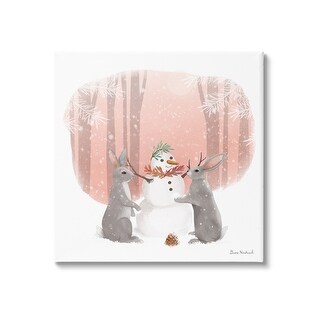 Stupell Winter Rabbits Building Snowman Snowy Forest Scene Canvas Wall ...