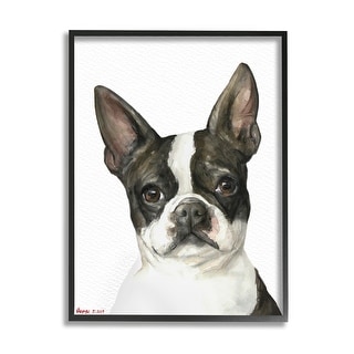 Stupell Curious Boston Terrier Portrait Pet Dog Watercolor Framed Wall ...