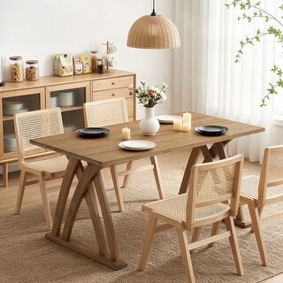 Solid Wood Dining Table for 4-6 People, 63 Inches Rectangular Kitchen ...