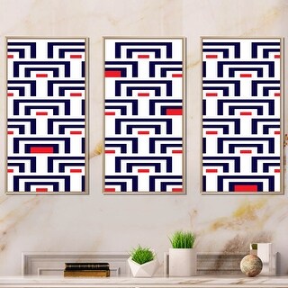 Designart "Blue And Red Geometric Squares" Patterned Framed Canvas Wall ...