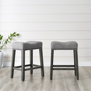 Set of 2 Upholstered Counter Height Stools - Saddle Seat,White-Washed ...