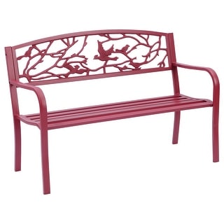 Perched Birds Metal Park Patio Bench, Outdoor Bench in Red for Porch ...