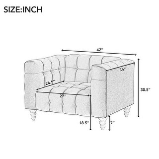 Upholstered Sofa 42" with Buttoned Tufted Backrest and Wood Legs - Bed ...