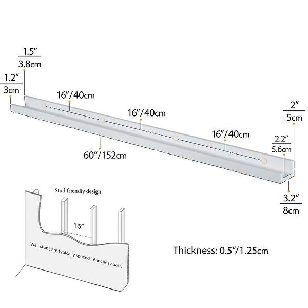 Wallniture Denver 60 Inch Floating Shelves, White Picture Ledge (Set of ...
