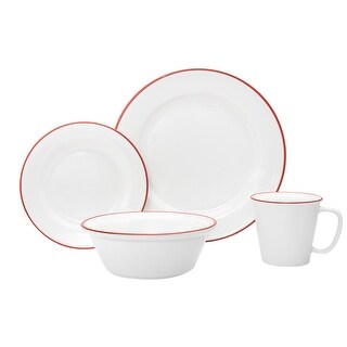 Bistro Red Rim Porcelain 16 Piece Dinnerware Set, Service For 4 - Bed ...