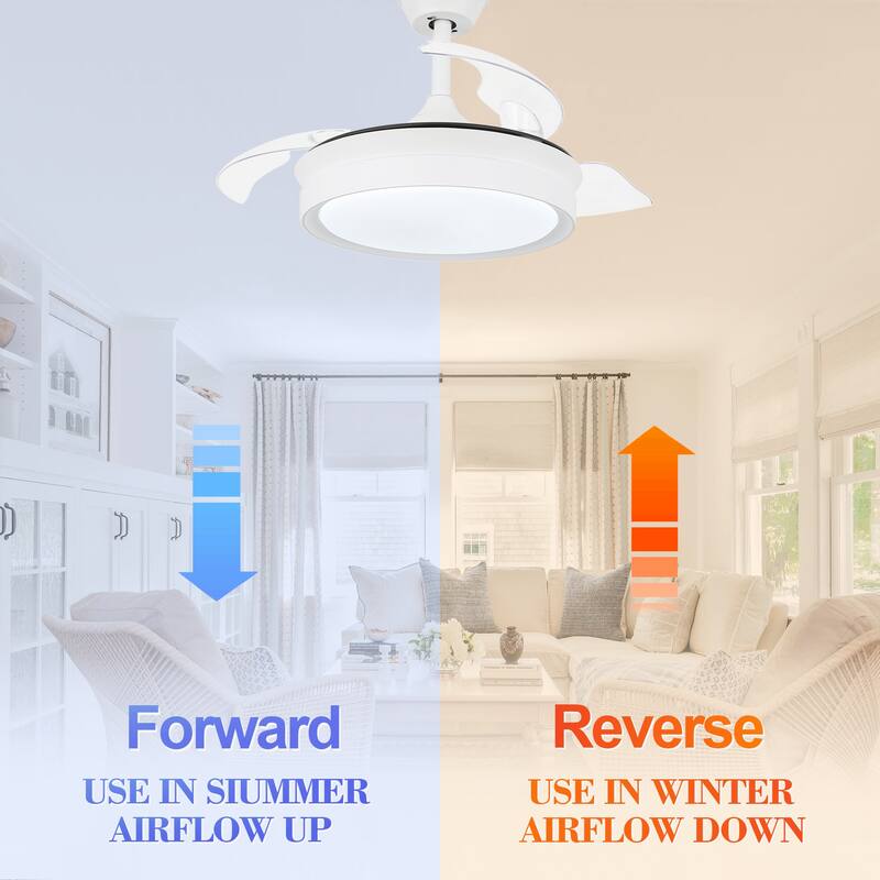 36" Modern Retractable Ceiling Fan with Led Light, 6-Speed Reversible ...