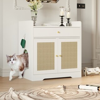 Cat Litter Box Enclosure with Scratch Pad,Wooden Pet House Sideboard ...