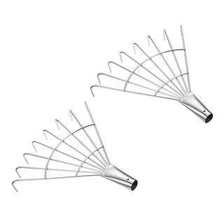 8 Round Tines Leaf Rake Replacement, 2 Pcs Folding Grass Tool, Silver ...