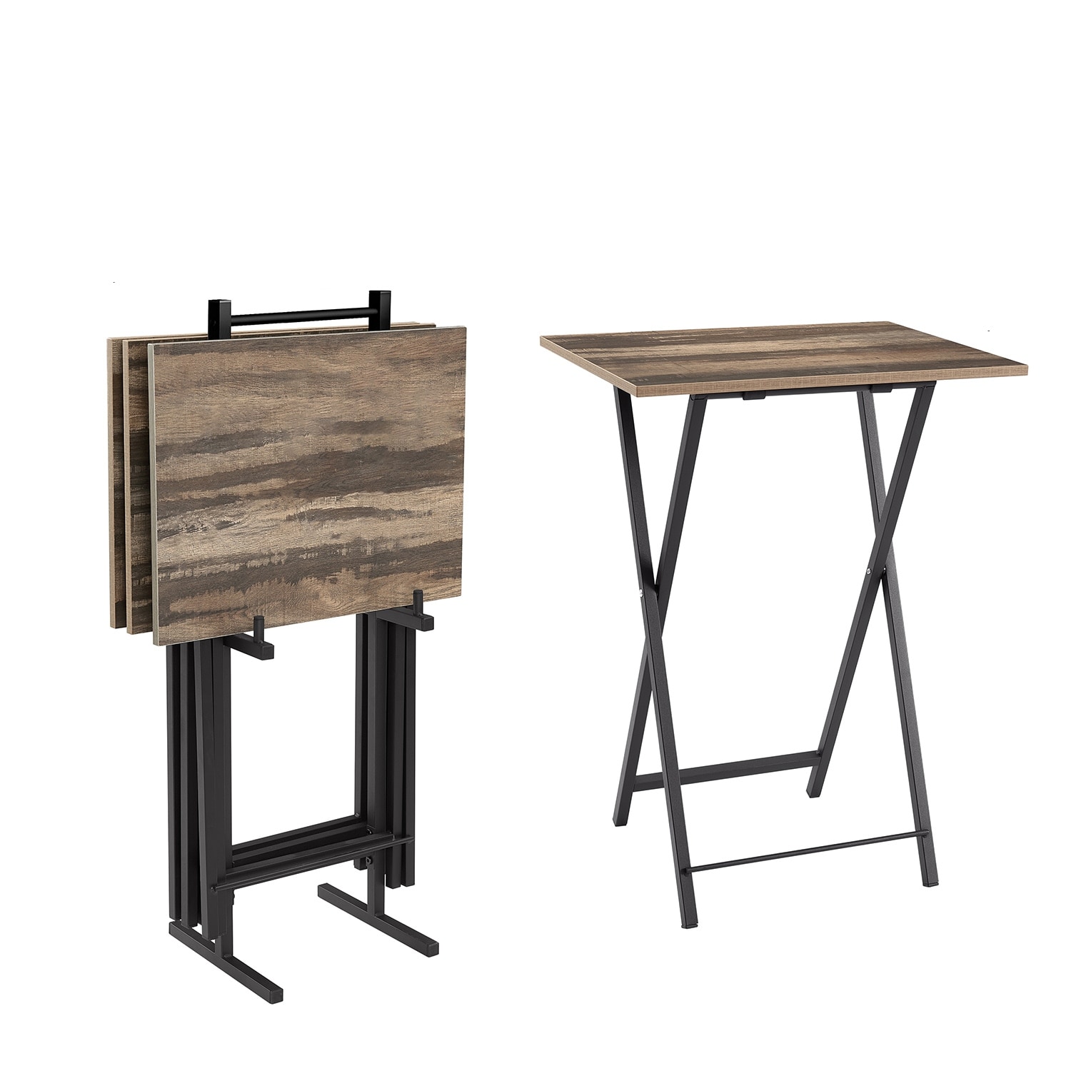 Set of 2 Folding TV Tray End Tables, Round Side Sofa Table Anti-Rust ...