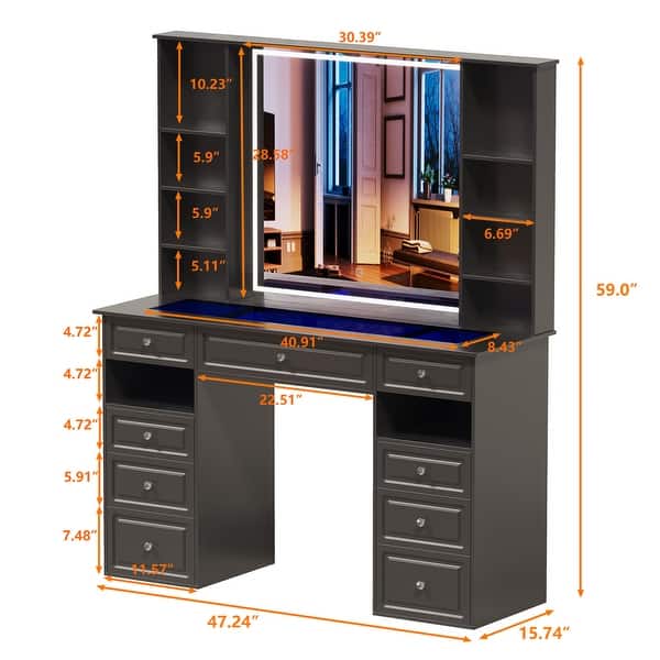 Modern Vanity Set with Lighted Mirror,Extra Large Mirror Makeup Vanity ...
