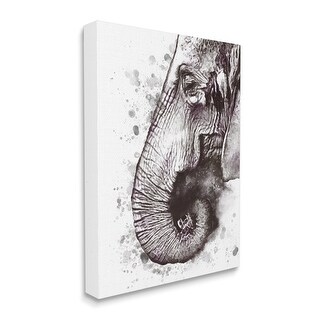 Stupell Grey Elephant Curled Trunk Grey Paint Splatter Canvas Wall Art ...