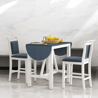 3-Piece Wood Counter Height Drop Leaf Dining Table Set with 2 ...