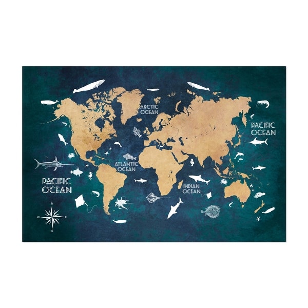 World map Maps Beach Nature Nautical Art Print/Poster - Bed Bath ...