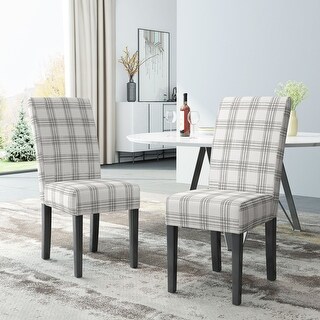 Grey Plaid Fabric Dining Chairs, Accent Upholstered Chair, Set of 2 ...