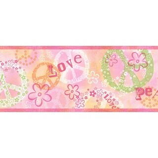 Brewster TOT46383B Janis Pink Peace Love Toss Border Wallpaper - pink ...