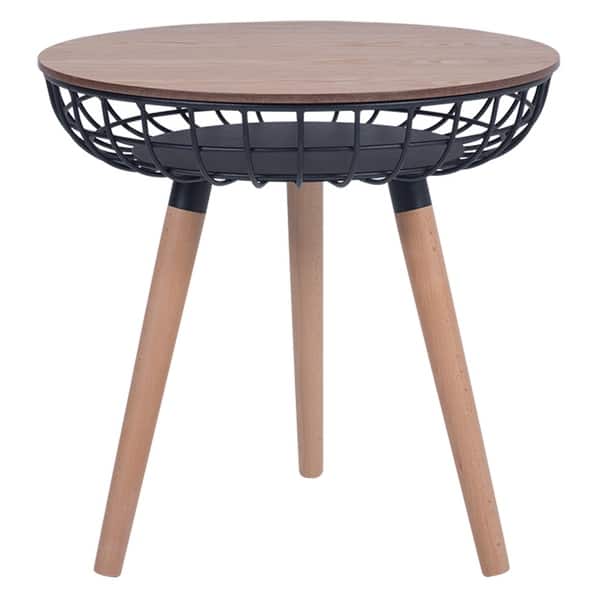 Airy Modern Metal Wire Side Table With Wood Top and Legs - Bed Bath ...