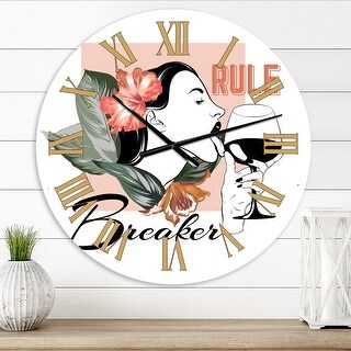 Designart 'Rule Breaker Suggestive Girl With Glass of Wine and Flowers ...