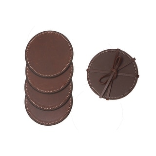 4PC Round Genuine Leather Coasters Tan - Bed Bath & Beyond - 40138667