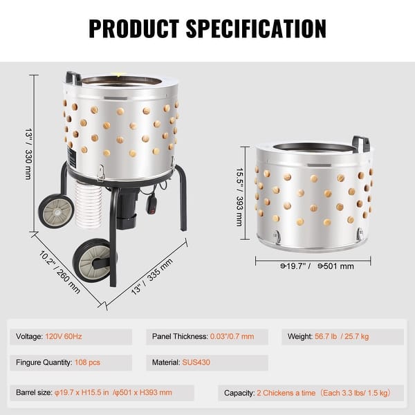 VEVOR 20" Chicken Plucker Machine 500W Stainless Steel Drum 280RPM ...