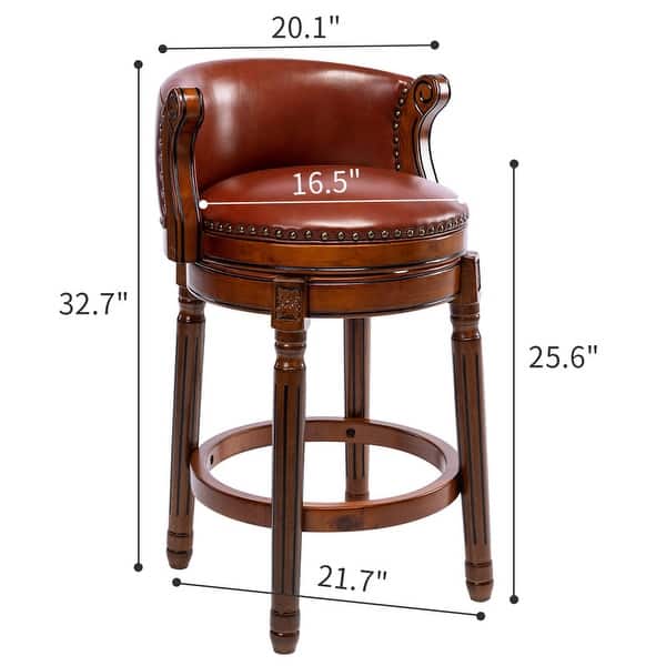 360 Degree Swivel Genuine Leather Upholstered Bar Stool with Nailhead ...