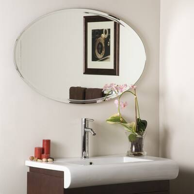 Oval v-grooved Framed Mirror - Natural/Silver - 23.6 x 39.5 - Overstock ...
