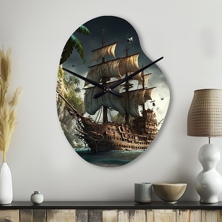 Designart - Pirate Boat On The Ocean - Coastal Boat Wall Clocks ...