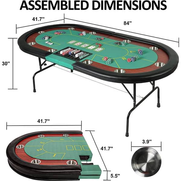 10 Players Foldable Poker Texas Holdem Table with Stainless Steel Cup ...