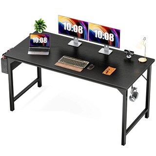 Modern Simple Style Wooden Work Office Desks with Storage,55 Inch,Black ...