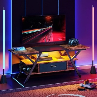 Gaming TV Stand for TVs up to 65" with LED Lights & Fabric Drawer - Bed ...