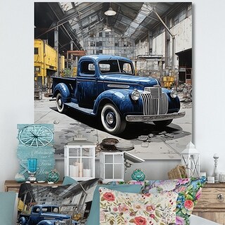 Designart "Blue Pickup Truck Industrial Drive II" Transportation Canvas ...