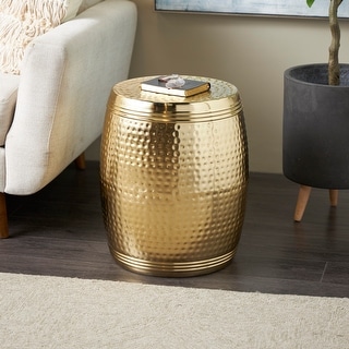 Gold or Silver Metal Metallic Ribbed Drum Accent Table (Set of 3) - Bed ...