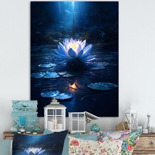 Designart "Blossoming White Lotus In Blue Moon Pond I" Lotus Canvas ...
