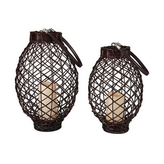 Elements 2-Piece Dark Brown Wicker LED Lantern Set - Bed Bath & Beyond ...