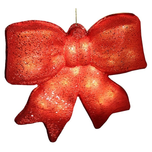 15.5" Red Glittered Battery Operated Lighted LED Christmas Bow ...