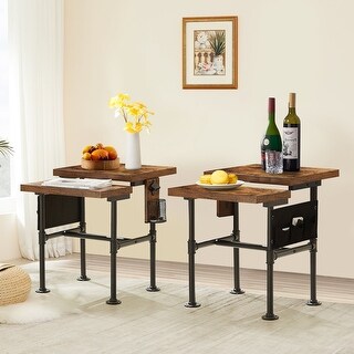 Taomika Set of 2 Side Table/Snack Table with Bottle Opener and Storage ...