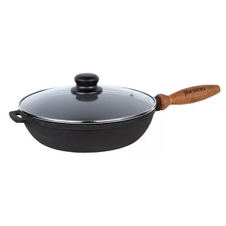 Cast Iron Pan Braiser w/ Wooden Handle and Glass Lid - Bed Bath ...