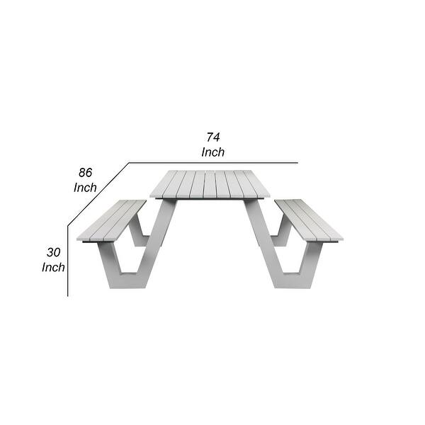 Limo 86 Inch Picnic Table, Crisp White Polyresin Slats, Aluminum Frame ...