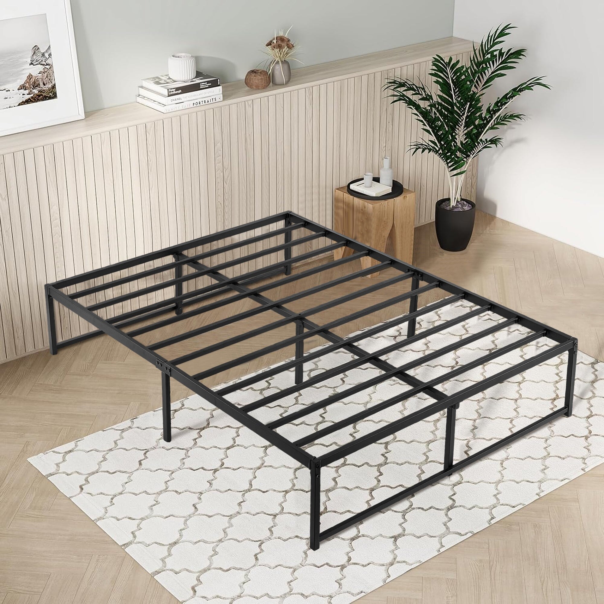 Sleeplanner 14-inch Minimalist Modern Black Metal Platform Bed Frame ...