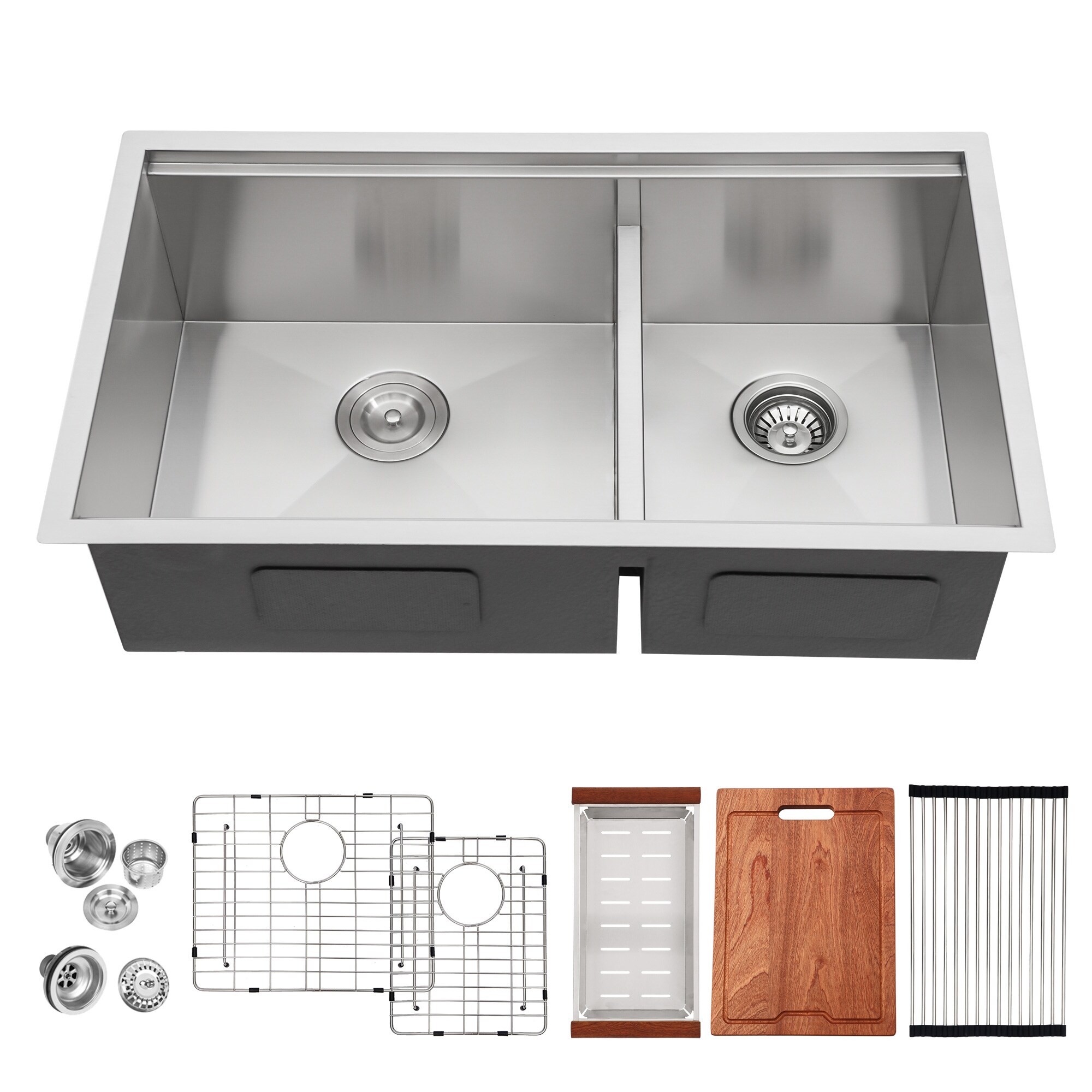 Lordear 33 Inch Stainless Steel Ledge Workstation Sink Low Divide ...