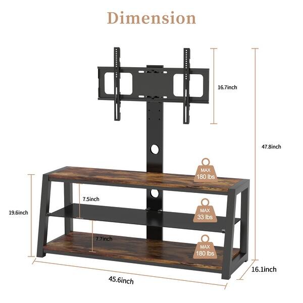 Wooden Storage TV Stand Height Adjustable Rotating and Wire Management System with 3-Layer ...
