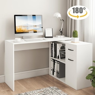 L-Shaped Corner Computer Desk 180 Degree Rotating Laptop Study Table ...