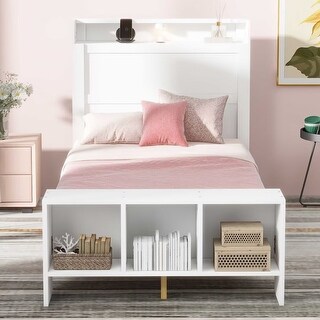 Twin Size Platform Bed with Built-in Shelves, LED Light and USB Ports ...