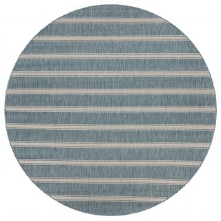 8' Round Teal Striped Indoor Outdoor Area Rug - 6' x 7' - Bed Bath ...