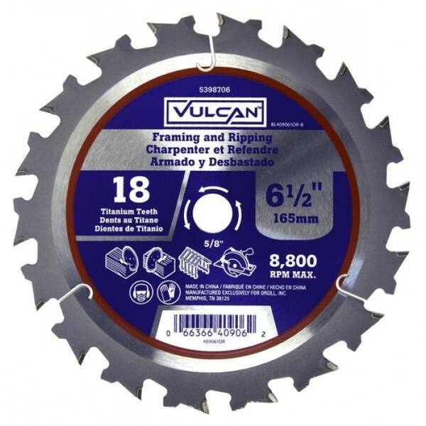 Vulcan 409061OR Smooth Cut Circular Saw Blade, 5/8" Arbor, 18-Teeth, 6 ...