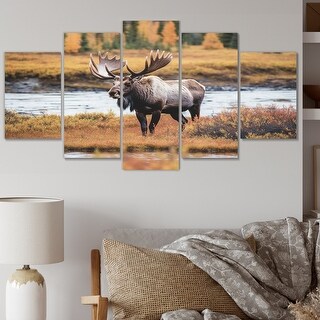 Designart "Moose In Alaska Scenery I" Animals Multipanel Canvas Print ...