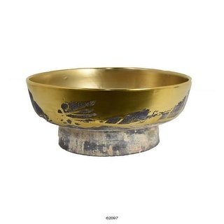 16 Inch Decorative Bowl, Distressed Gold Finish, Modern Aesthetic ...